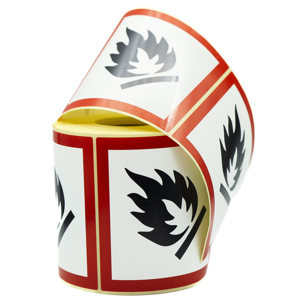Warning labels GHS Symbol 02 Fire Hazardous 100x100mm 500 per roll - MD ...
