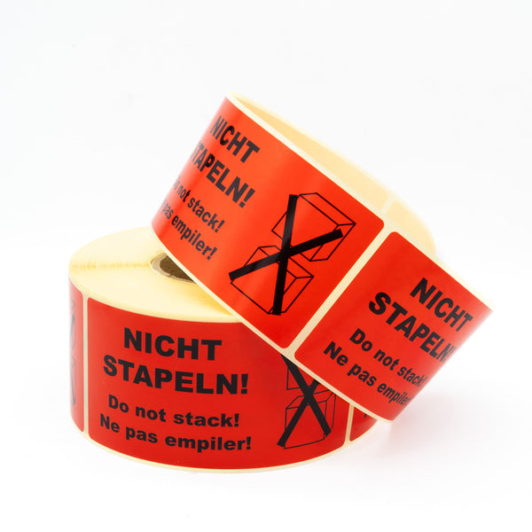 Warning Labels on Roll 100 x 50 mm NICHT STAPELN! Do not stack! Ne pas ...
