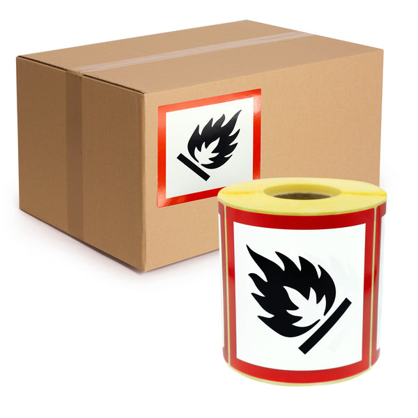 Warning labels GHS Symbol 02 Fire Hazardous 100x100mm 500 per roll - MD ...
