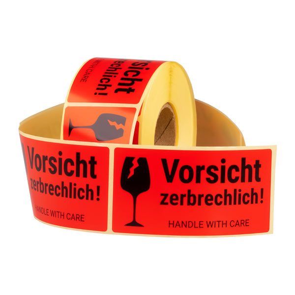 Warnetiketten auf Rolle 100 x 50 mm Vorsicht zerbrechlich! Handhabung ...