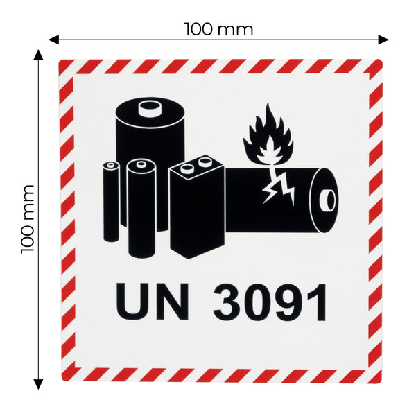 Warning label on the role- Caution Lithium Battery UN3481 -100x100 mm ...