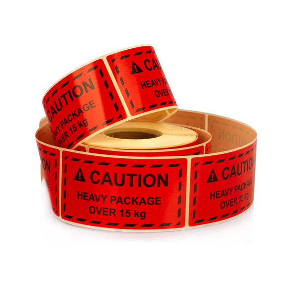 Warning Labels on Roll 100 x 50 mm CAUTION- Heavy package over 15 kg P ...